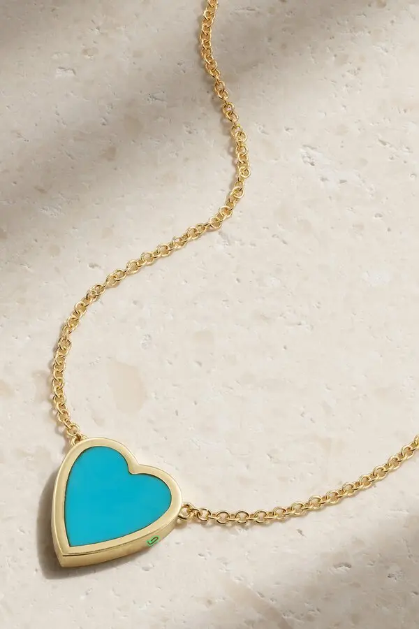 JENNIFER MEYER Mini Heart 18-karat Turquoise Necklace - Gold
