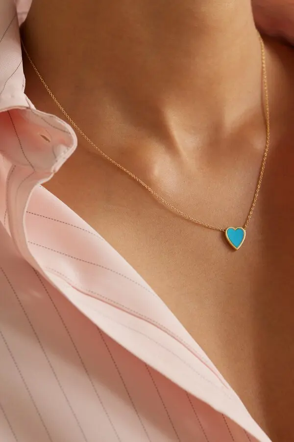 JENNIFER MEYER Mini Heart 18-karat Turquoise Necklace