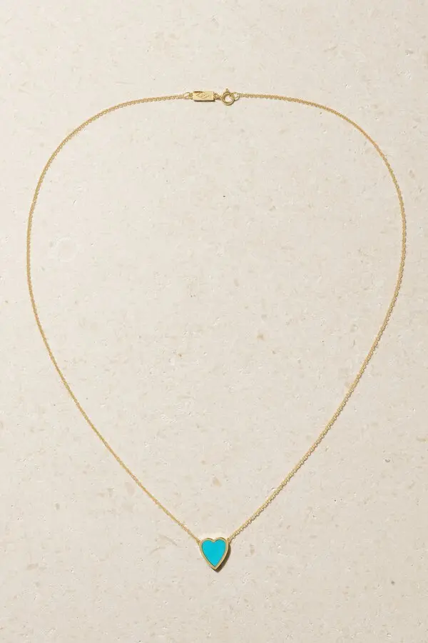 JENNIFER MEYER Mini Heart 18-karat Turquoise Necklace
