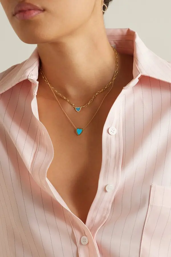 JENNIFER MEYER Mini Heart 18-karat Turquoise Necklace