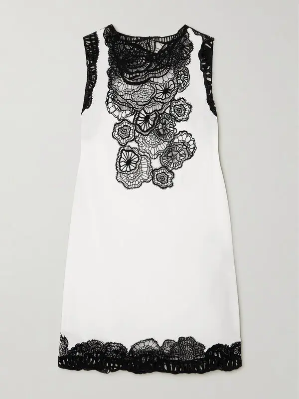JIL SANDER Guipure Lace-trimmed Organic Cotton-poplin Mini Dress - White