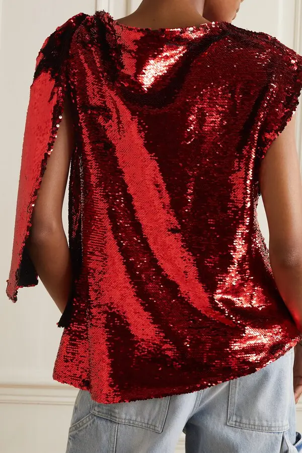 JW Anderson Tie-detailed Sequined Satin Top