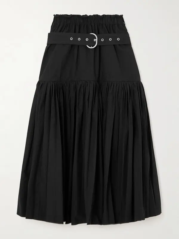 JIL SANDER Belted Cotton-poplin Midi Skirt