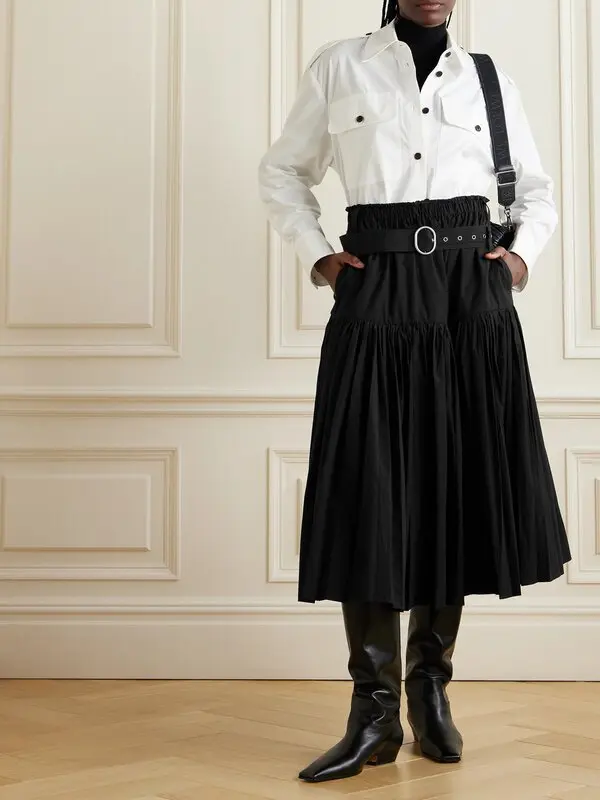 JIL SANDER Belted Cotton-poplin Midi Skirt