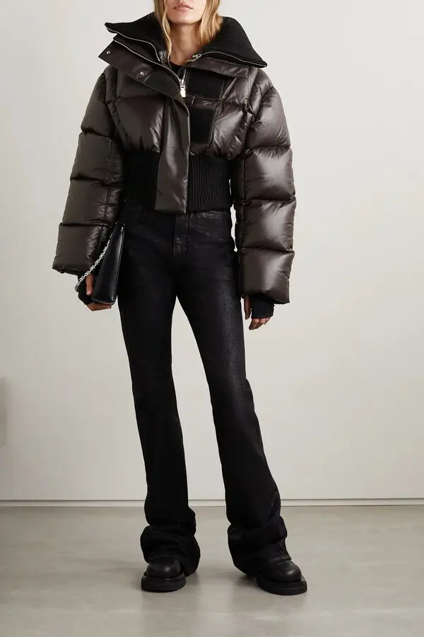 Givenchy Cropped Wool-blend Trimmed Quilted Down Leather Jacket