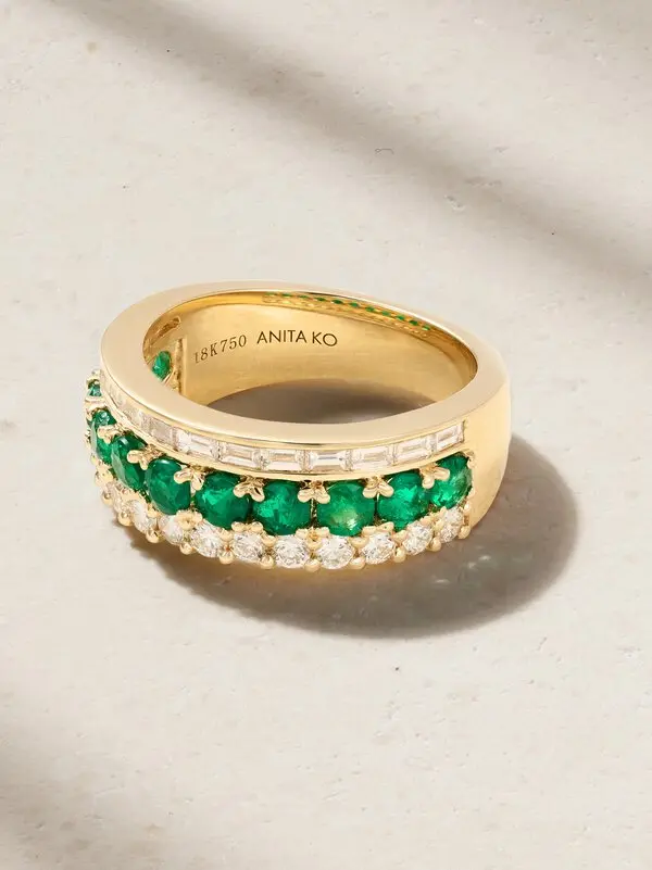 ANITA KO 18-karat Gold, Emerald And Diamond Stacked Ring - Green