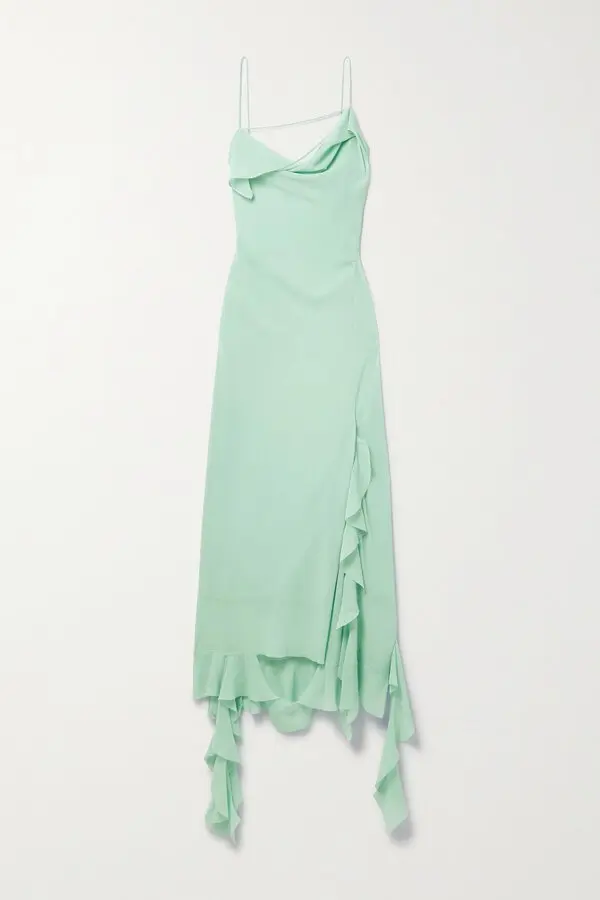 Acne Studios Asymmetric Layered Ruffled Chiffon Midi Dress - Blue
