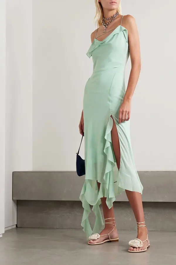 Acne Studios Asymmetric Layered Ruffled Chiffon Midi Dress