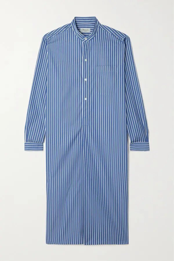 Charvet Elysee Oversized Striped Cotton-poplin Nightdress - Blue
