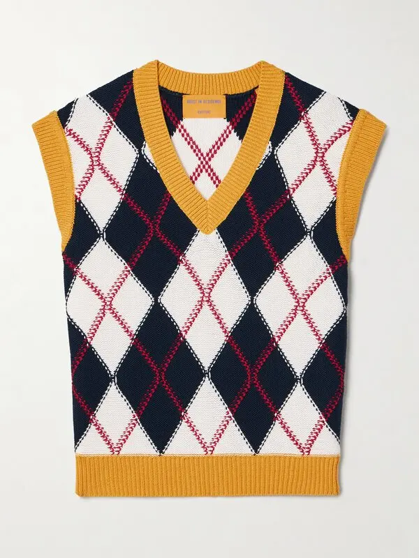 Guest In Residence Argyle Cotton-jacquard Vest - Multi