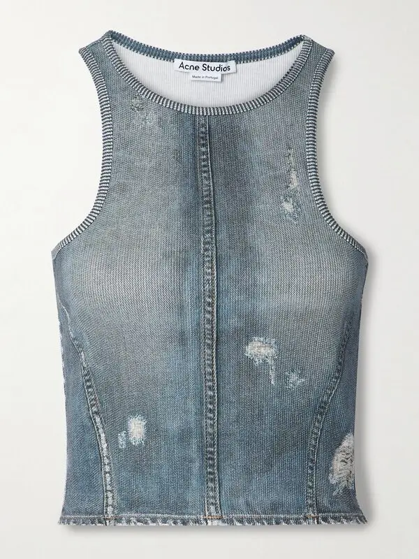 Acne Studios Cropped Ribbed Printed Tank - Blue