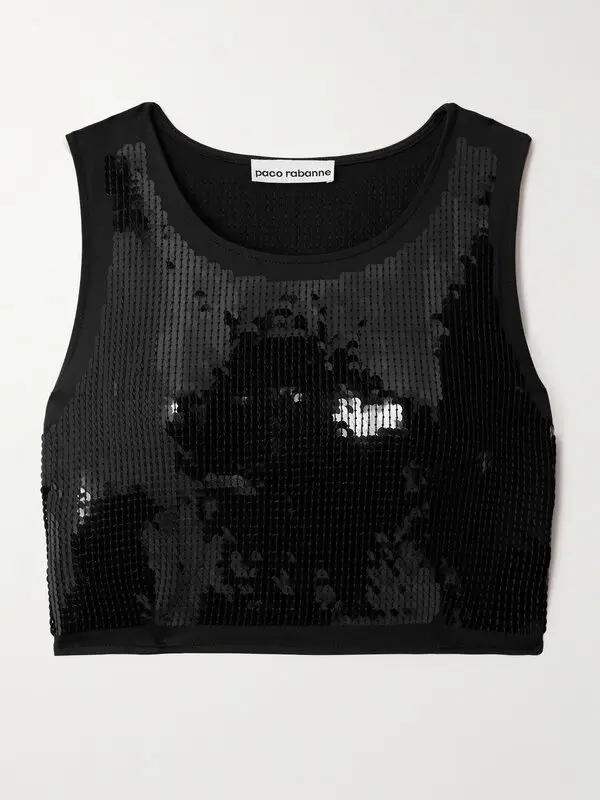 Rabanne Cropped Sequined Stretch-knit Top