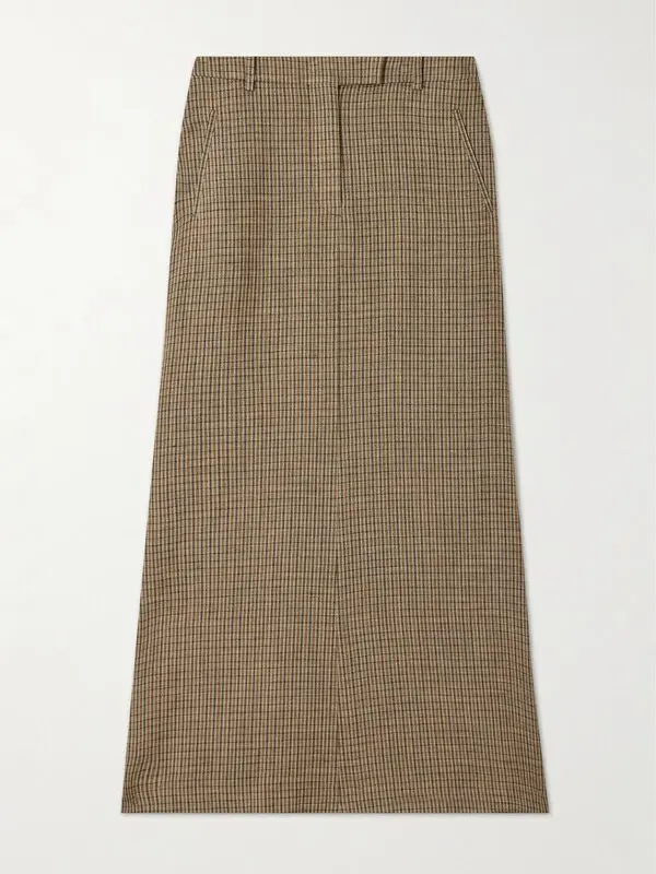Acne Studios Embroidered Checked Linen-blend Maxi Skirt