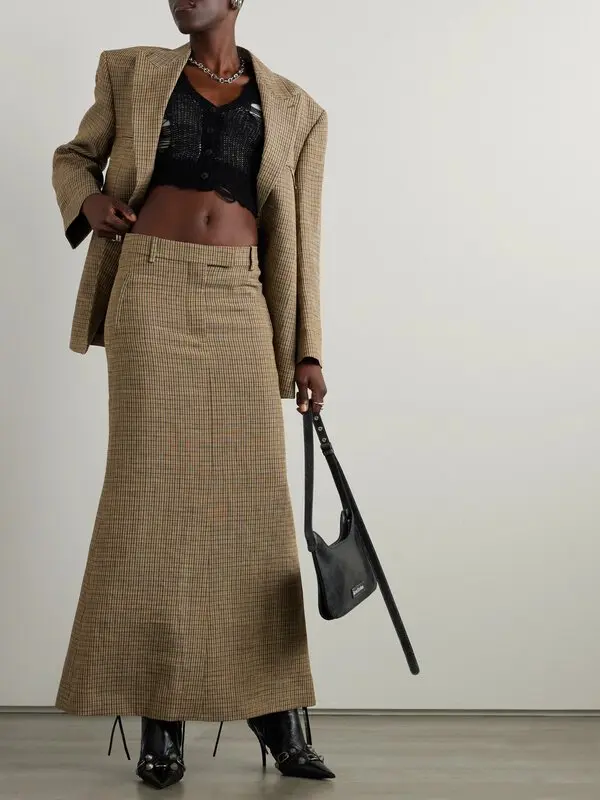 Acne Studios Embroidered Checked Linen-blend Maxi Skirt