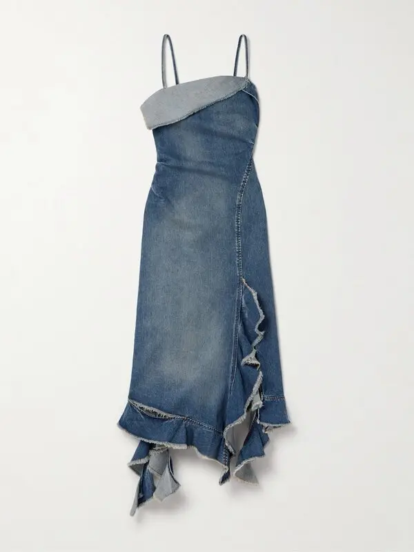 Acne Studios Frayed Distressed Denim Midi Dress