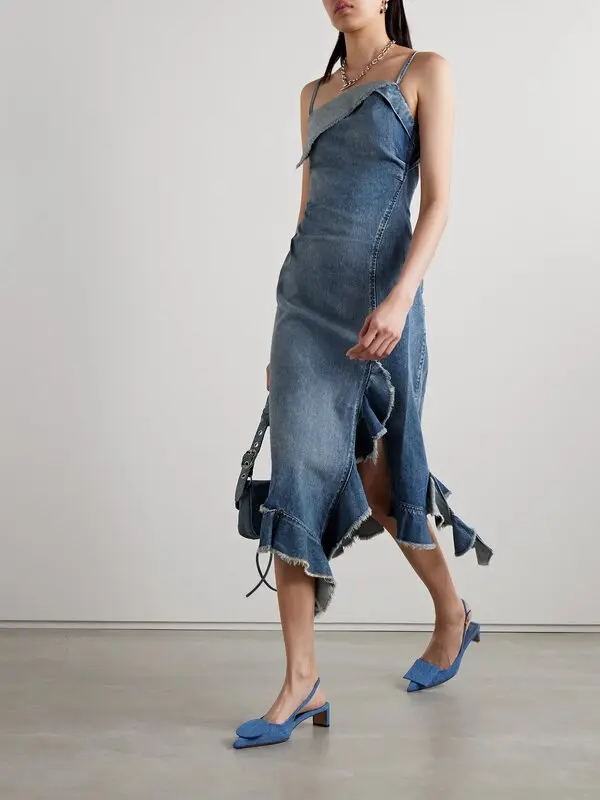 Acne Studios Frayed Distressed Denim Midi Dress