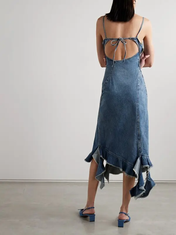 Acne Studios Frayed Distressed Denim Midi Dress