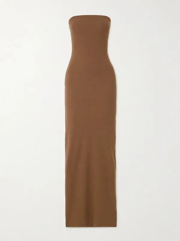 Eterne Strapless Ribbed Maxi Dress - Brown