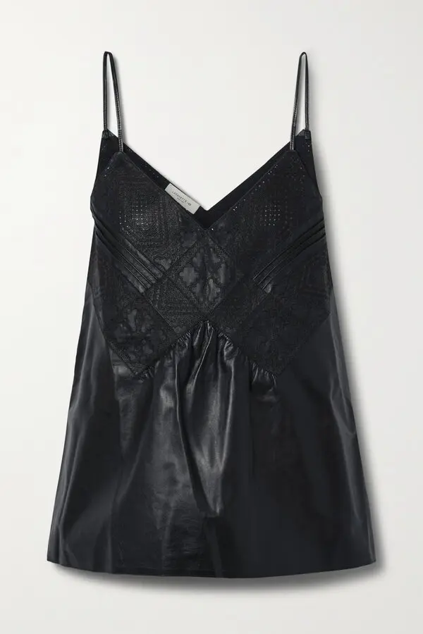 Lafayette 148 New York Broderie Anglaise Leather Top