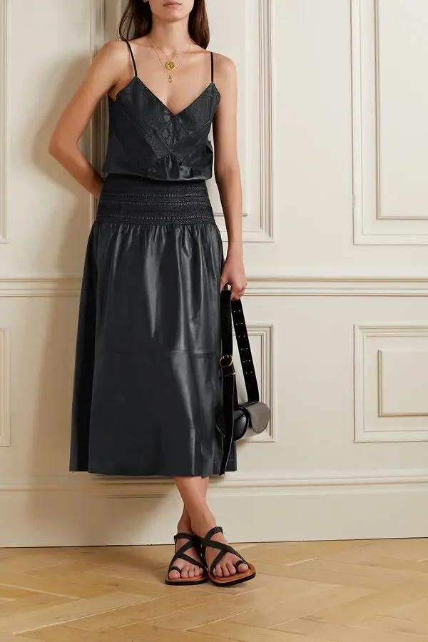 Lafayette 148 New York Broderie Anglaise Leather Top