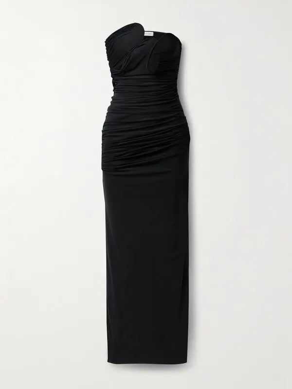 Christopher Esber Strapless Ruched Jersey Maxi Dress - Black