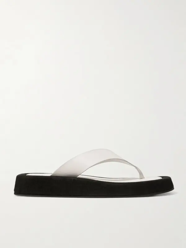 THE ROW Ginza Leather And Suede Platform Flip Flops - White