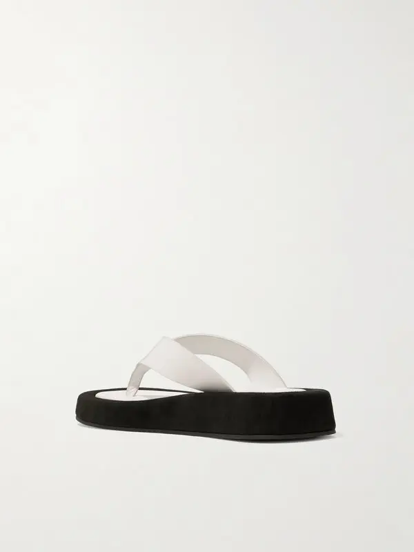 THE ROW Ginza Leather And Suede Platform Flip Flops - White