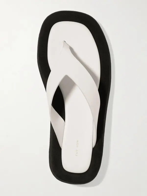 THE ROW Ginza Leather And Suede Platform Flip Flops - White