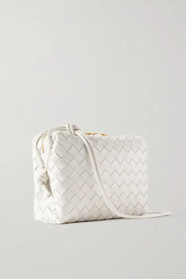 Bottega Veneta Loop Small Intrecciato Leather Shoulder Bag - White