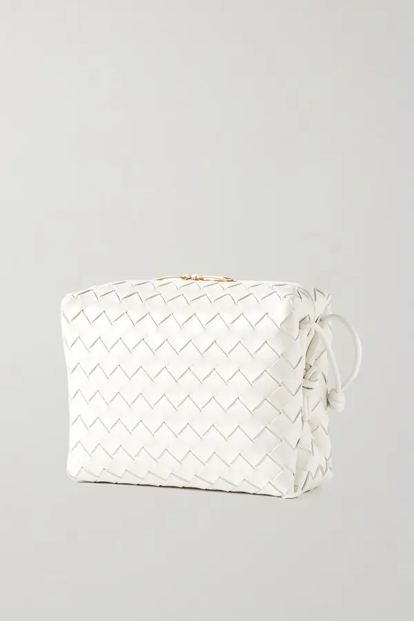 Bottega Veneta Loop Small Intrecciato Leather Shoulder Bag - White