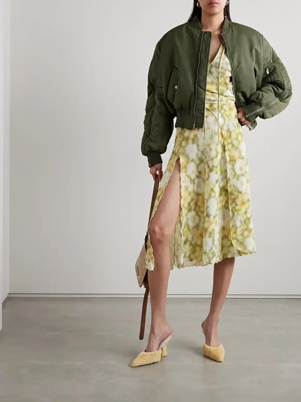 Acne Studios Wrap-effect Floral-print Hammered-crepe Mini Dress