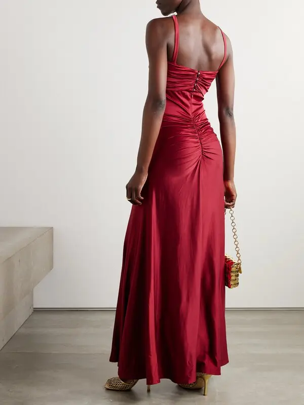 Rabanne Embellished Gathered Stretch-jersey Maxi Dress