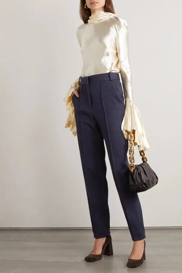 Tory Burch Pleated Wool-blend Tapered Trousers