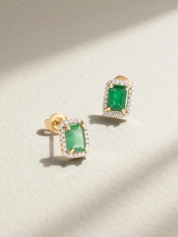 Mateo 14-karat Gold, Emerald And Diamond Stud Earrings - Green