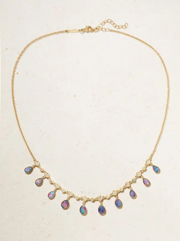 Jacquie Aiche Shaker 14-karat Gold, Diamond And Opal Necklace - Blue