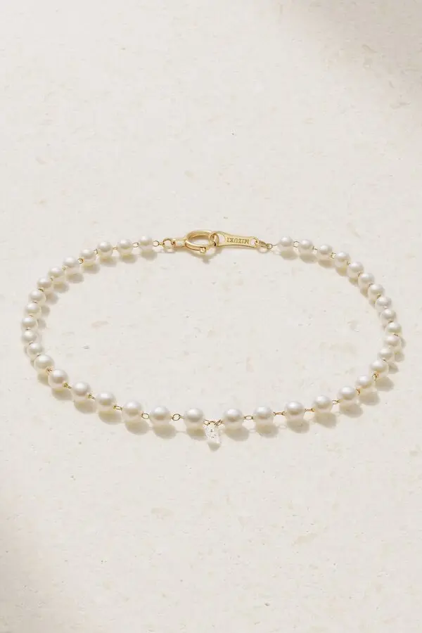 Mizuki 14-karat Pearl And Diamond Bracelet - Gold