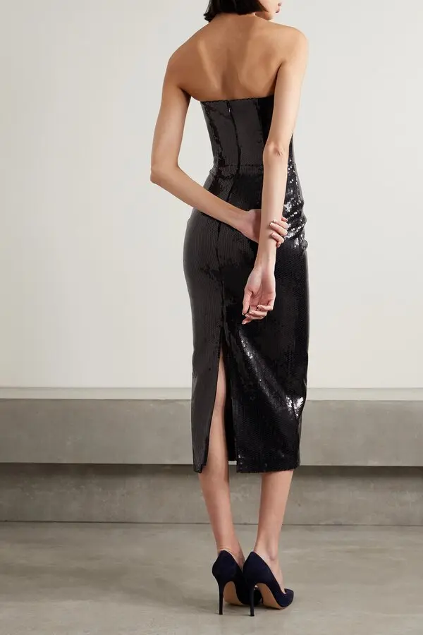 Alex Perry Strapless Sequined Crepe Midi Dress