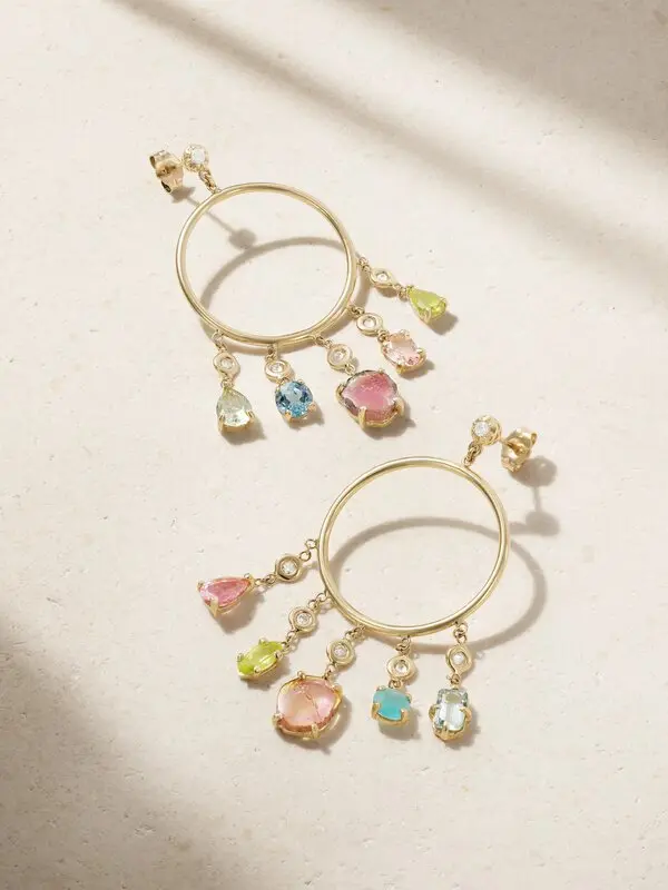 Jacquie Aiche 14-karat Gold -stone Dangle Hoop Earrings - Multi