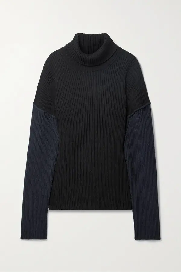THE ROW Dua Two-tone Ribbed Turtleneck Sweater - Black