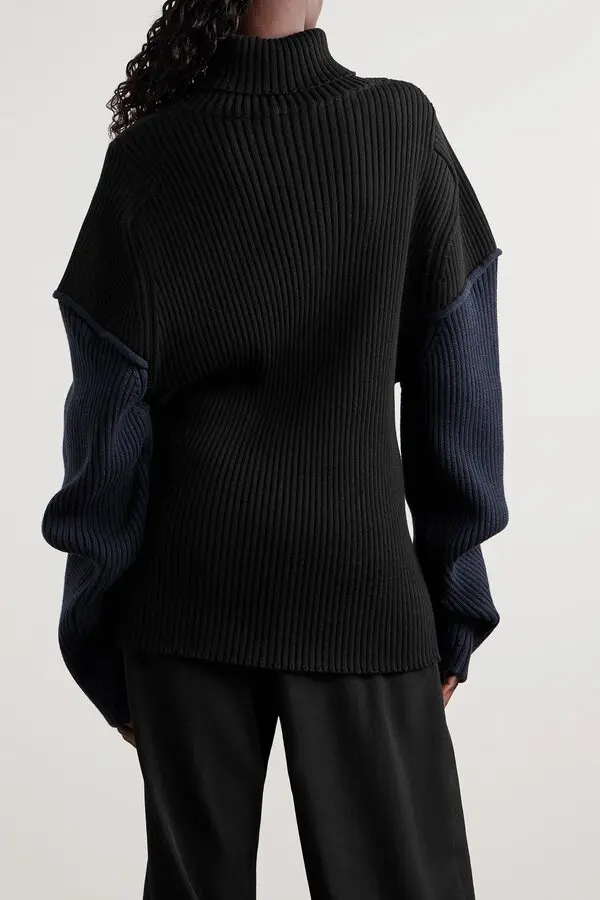 THE ROW Dua Two-tone Ribbed Turtleneck Sweater - Black