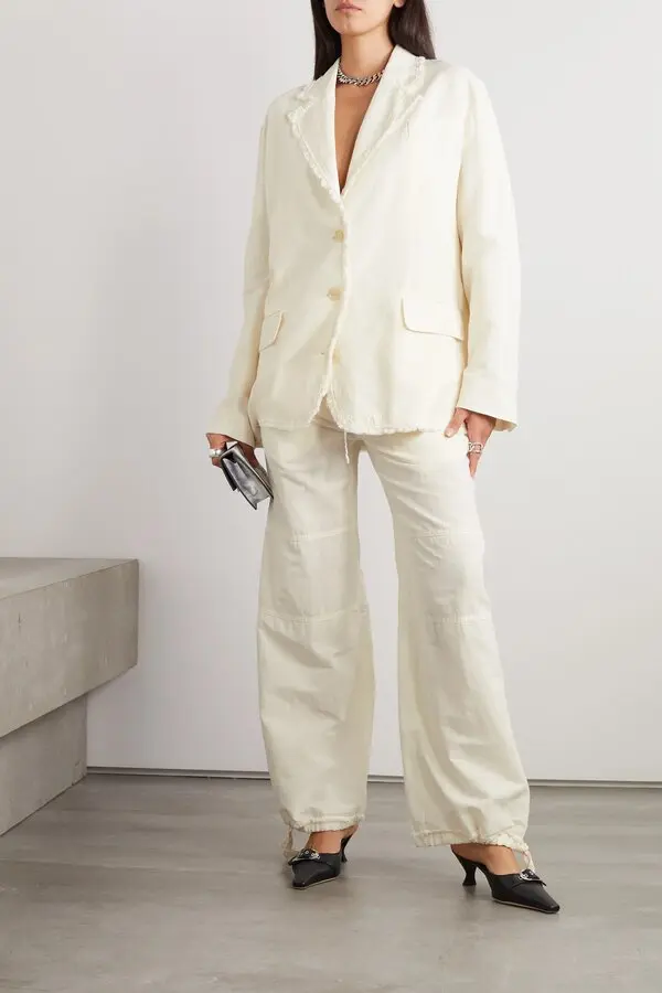 Acne Studios Cotton And Linen-blend Wide-leg Trousers With Frayed Trims