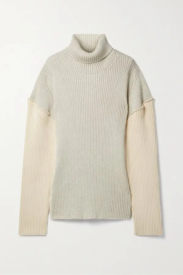 THE ROW Dua Two-tone Ribbed Cotton And Cashmere-blend Sweater - Neutrals