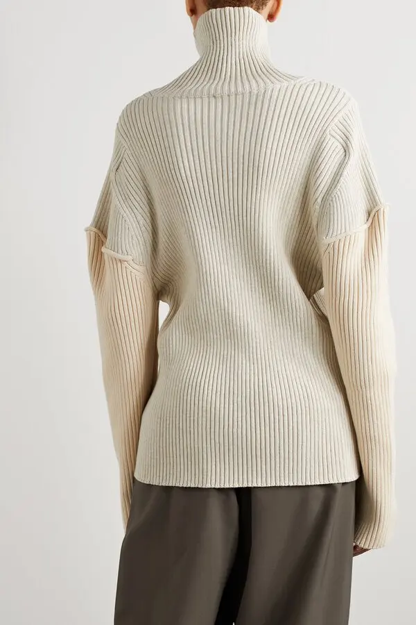 THE ROW Dua Two-tone Ribbed Cotton And Cashmere-blend Sweater - Neutrals
