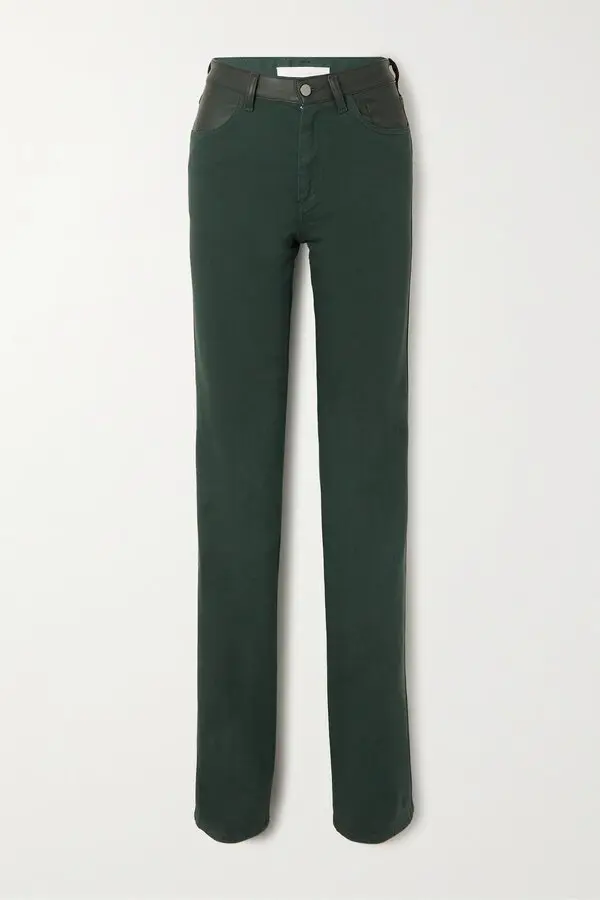 MAXIMILIAN Leather-trimmed High-rise Straight-leg Jeans