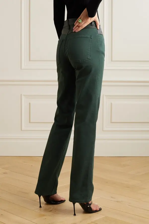 MAXIMILIAN Leather-trimmed High-rise Straight-leg Jeans