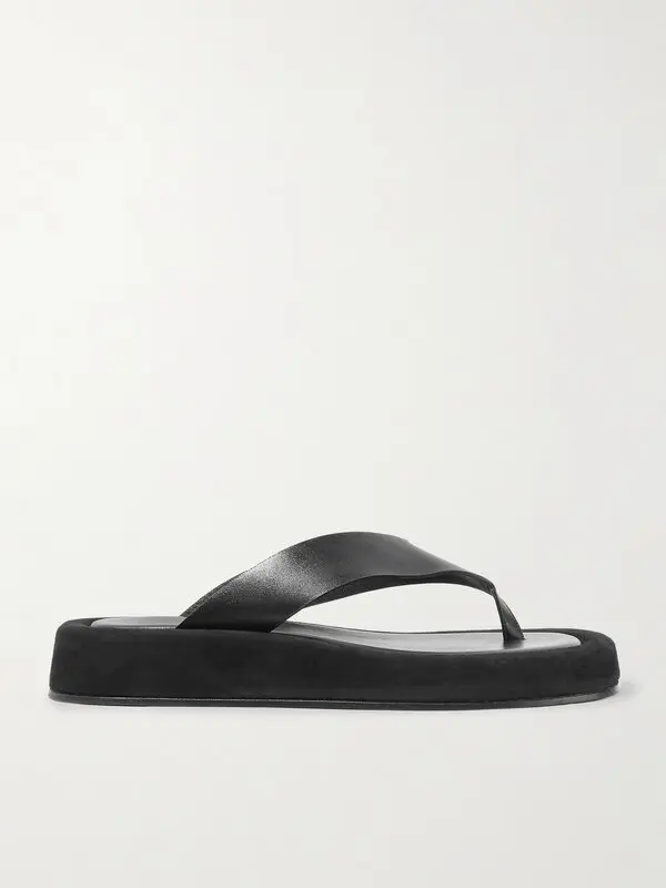THE ROW Ginza Leather And Suede Platform Flip Flops - Black