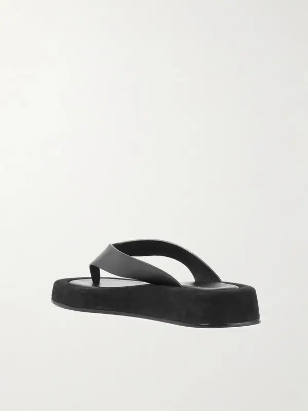 THE ROW Ginza Leather And Suede Platform Flip Flops - Black