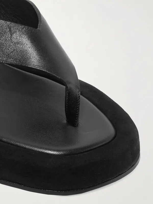THE ROW Ginza Leather And Suede Platform Flip Flops - Black