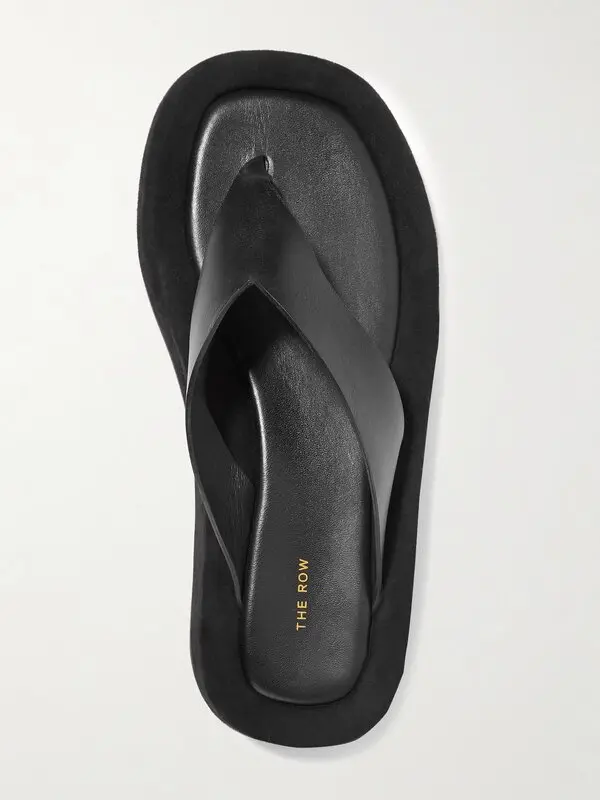 THE ROW Ginza Leather And Suede Platform Flip Flops - Black