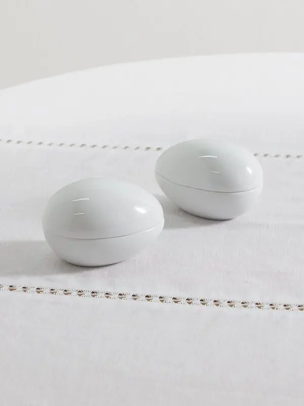 GOHAR WORLD Egg Porcelain Trinket Dishes, Set Of Two - White